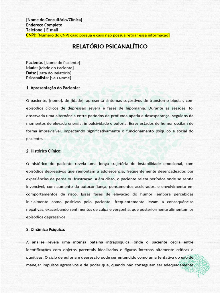 Relatorio-Psicanalitico Transtorno-Bipolar Ansiedade Depressao - Modelo ...