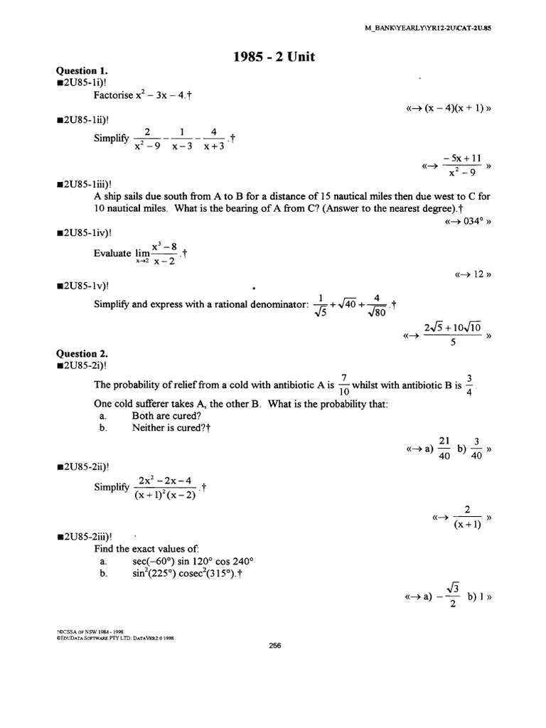 1985 CSSA Mathematics (NO SOL) | PDF