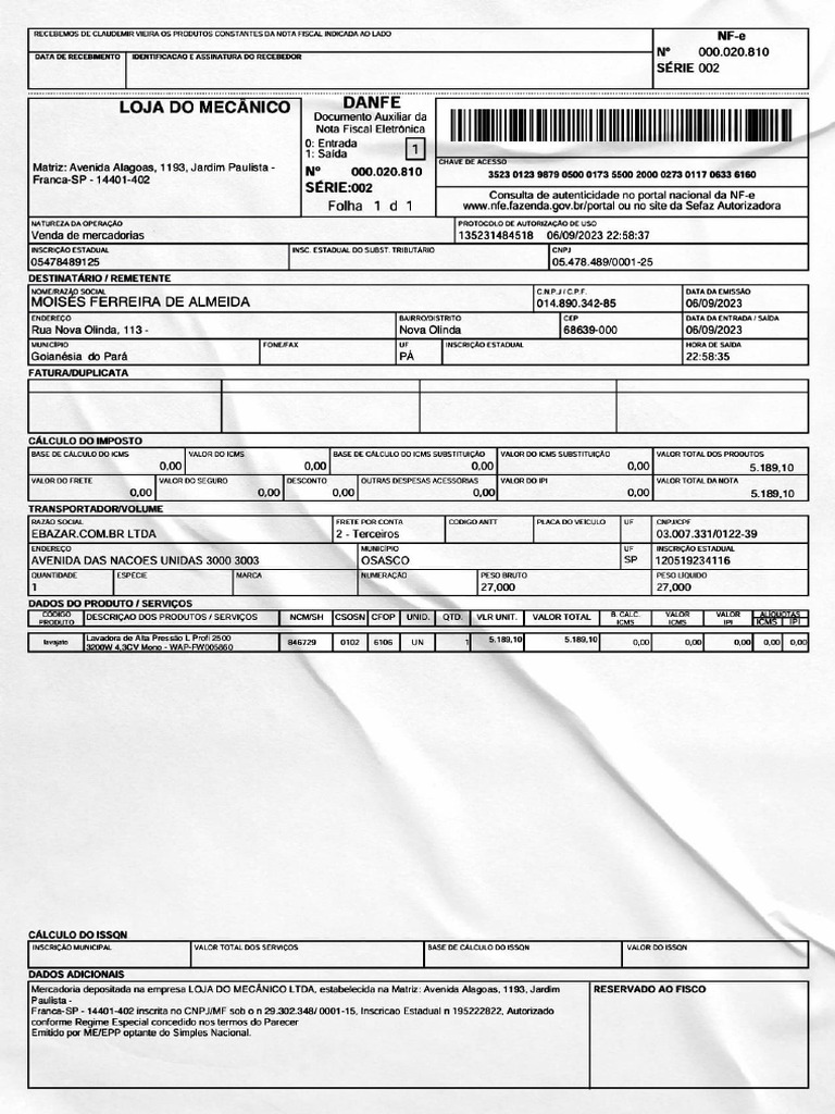 Notas Fiscais Moisés Almeida | PDF