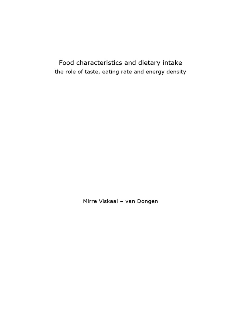 Food Characteristics and Dietary Intake The Role - Wageningen ...