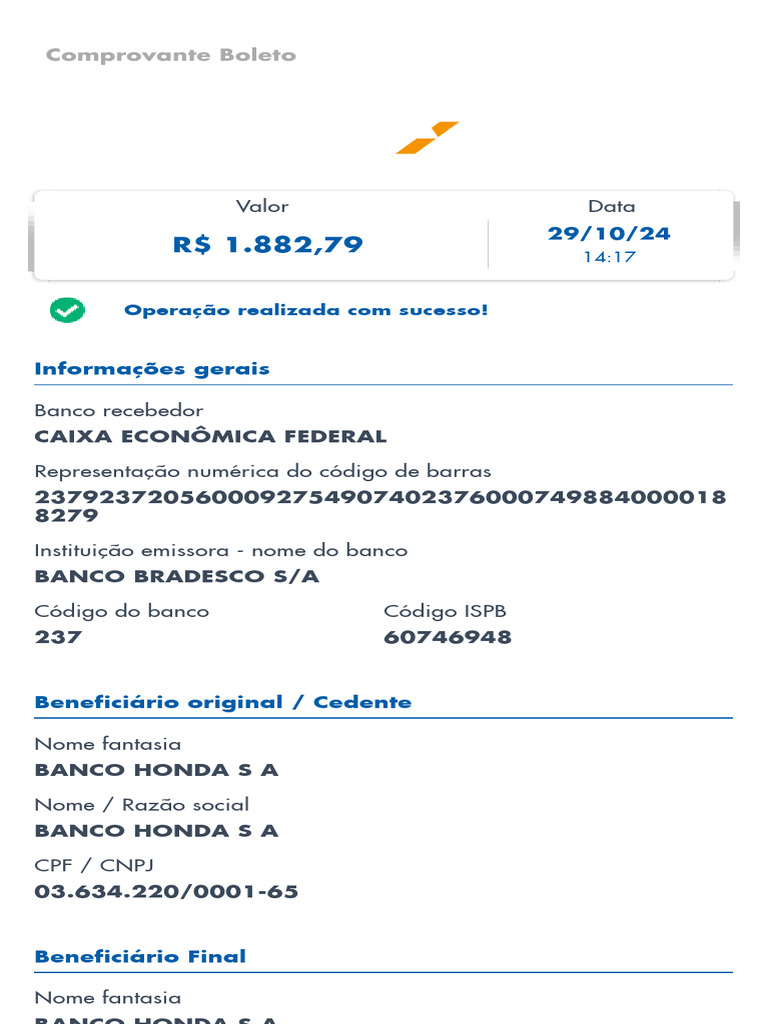 Valor Data: Comprovante Boleto | PDF