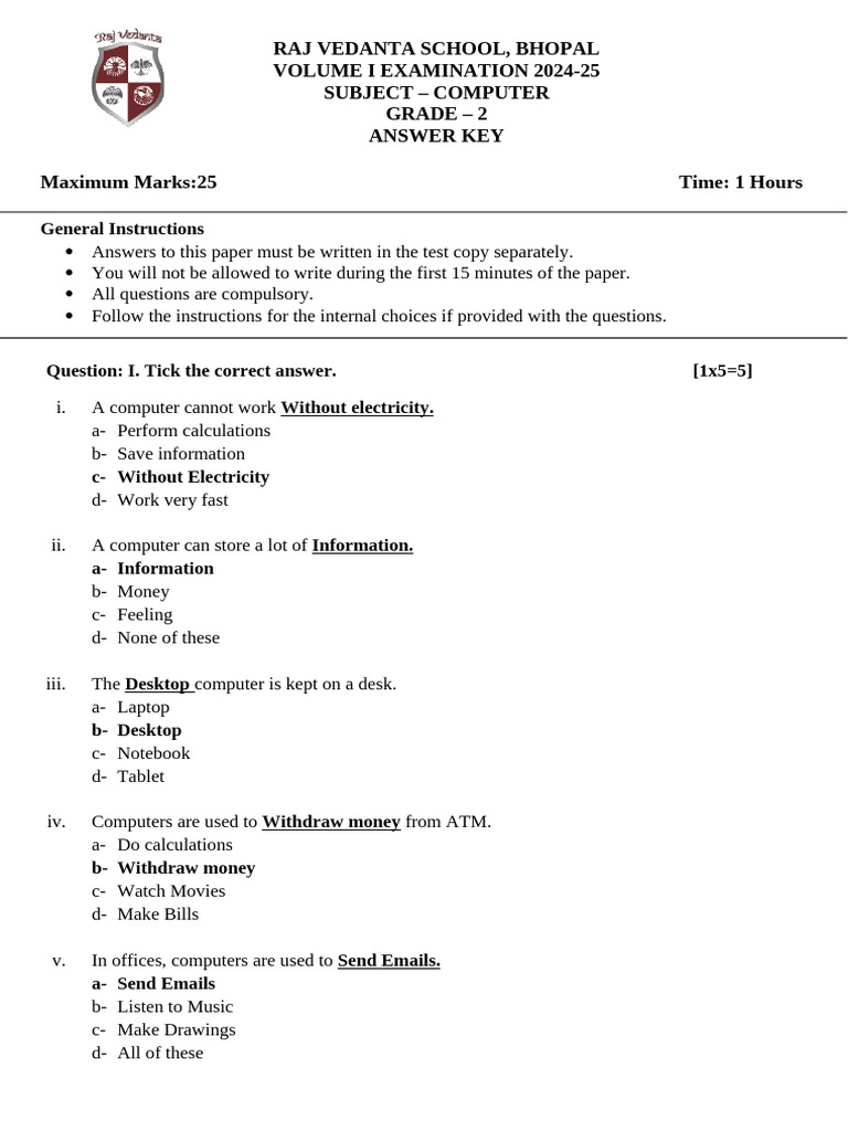 Grade 2 Answer Key | PDF | Laptop | Desktop Computer