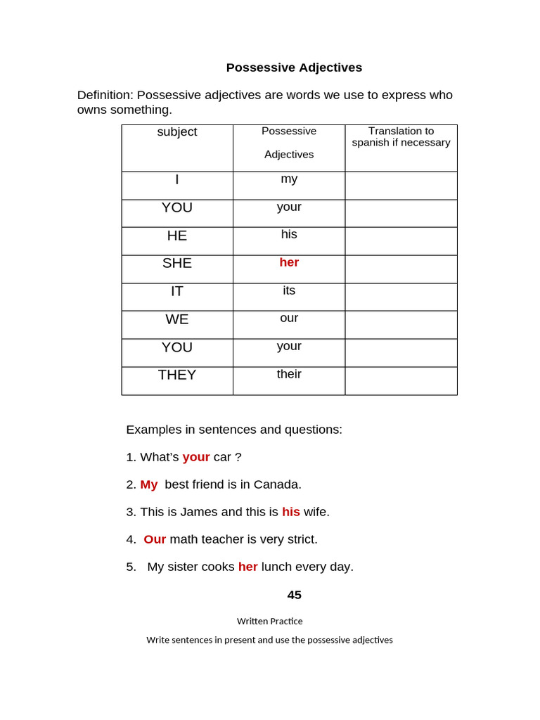 Understanding Possessive Adjectives | PDF