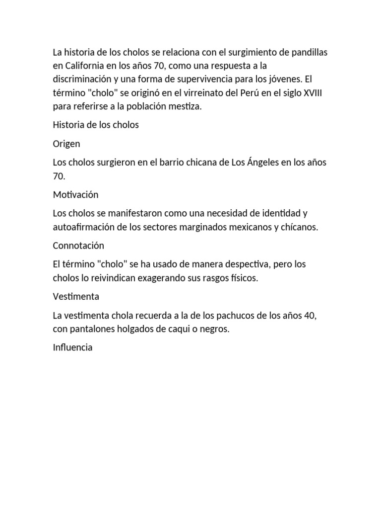 Historia y origen de los cholos | PDF