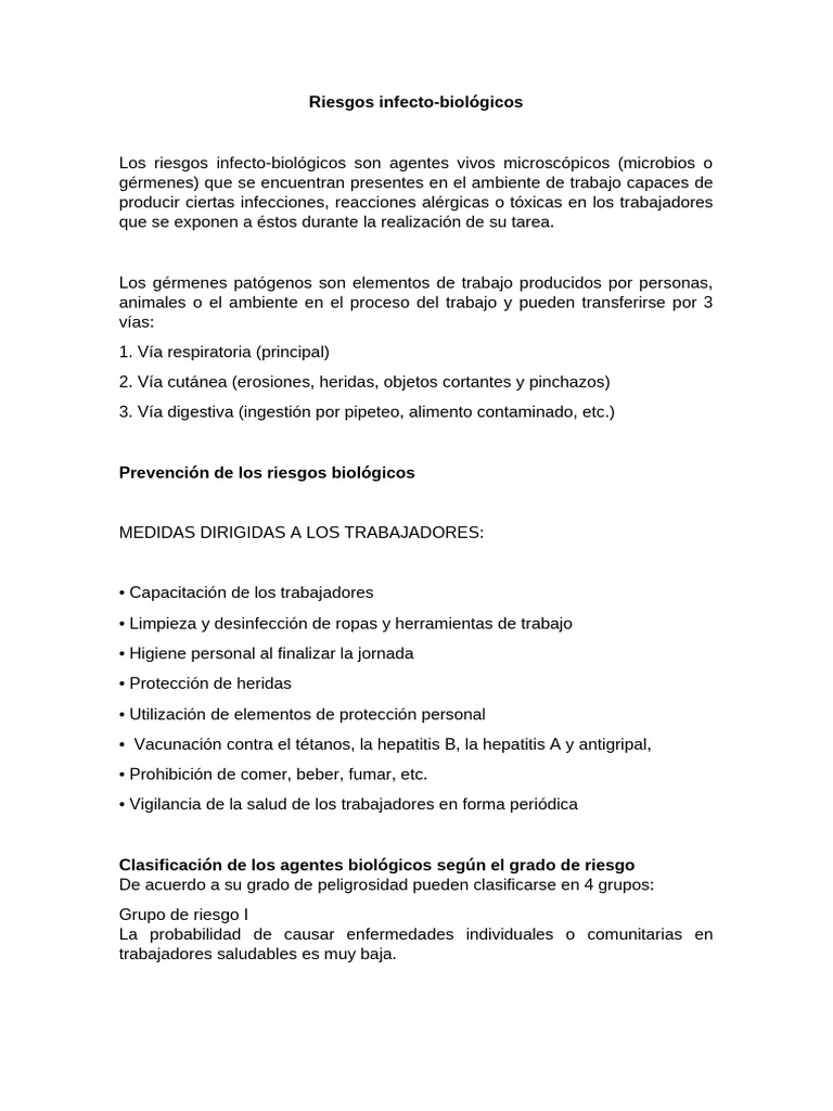 Riesgos Infecto-Biologicos | PDF | Relaciones personales, crianza y ...