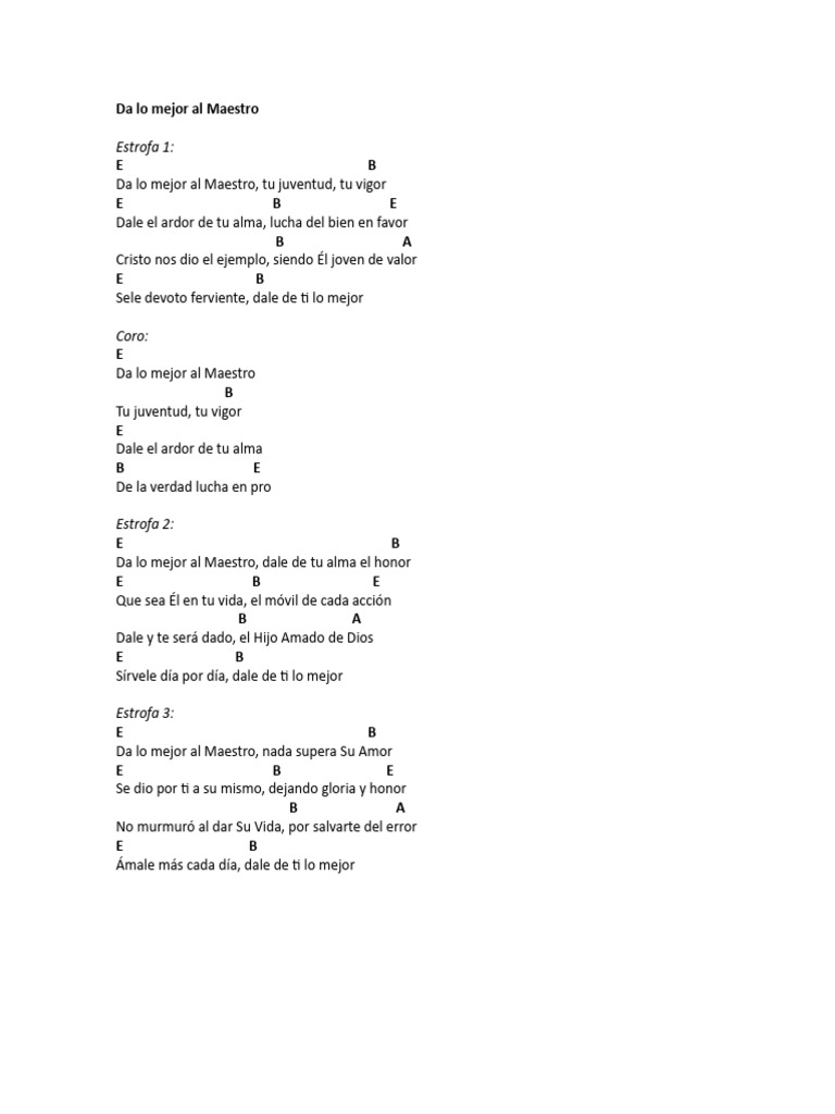 Da lo Mejor al Maestro: Letra y Acordes | PDF