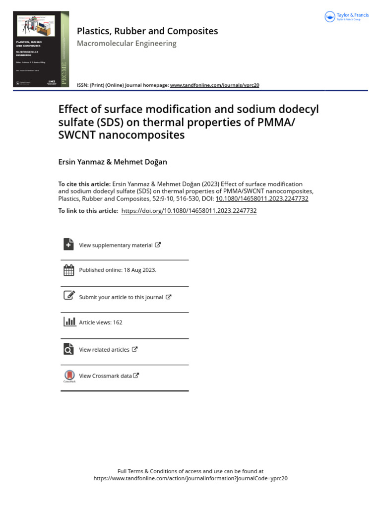 Effect of Surface Modification and Sodium Dodecyl Sulfate (SDS) On Thermal Properties of PMMA ...
