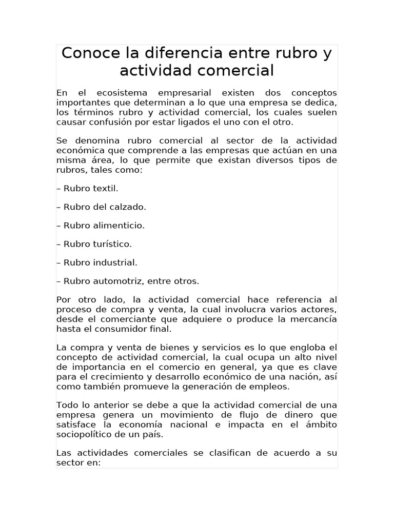 Diferencia entre rubro y actividad comercial | PDF | Comercio | Business