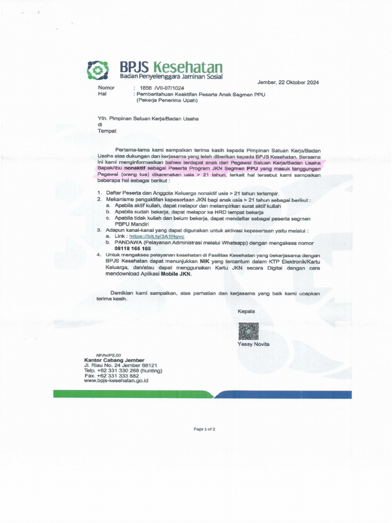 Bpjs Kes Peserta Tidak Aktif | PDF