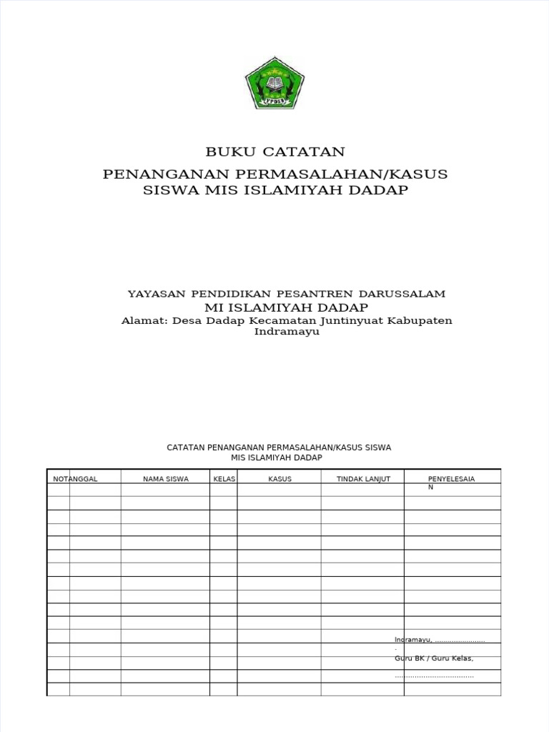 PDF 3222 Format Buku Catatan Penanganan Permasalahan Kasus Siswadocx - Compress | PDF