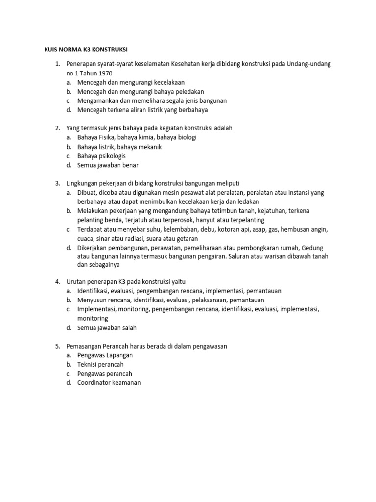 Kuis K3 Konstruksi & Bejana Tekan | PDF