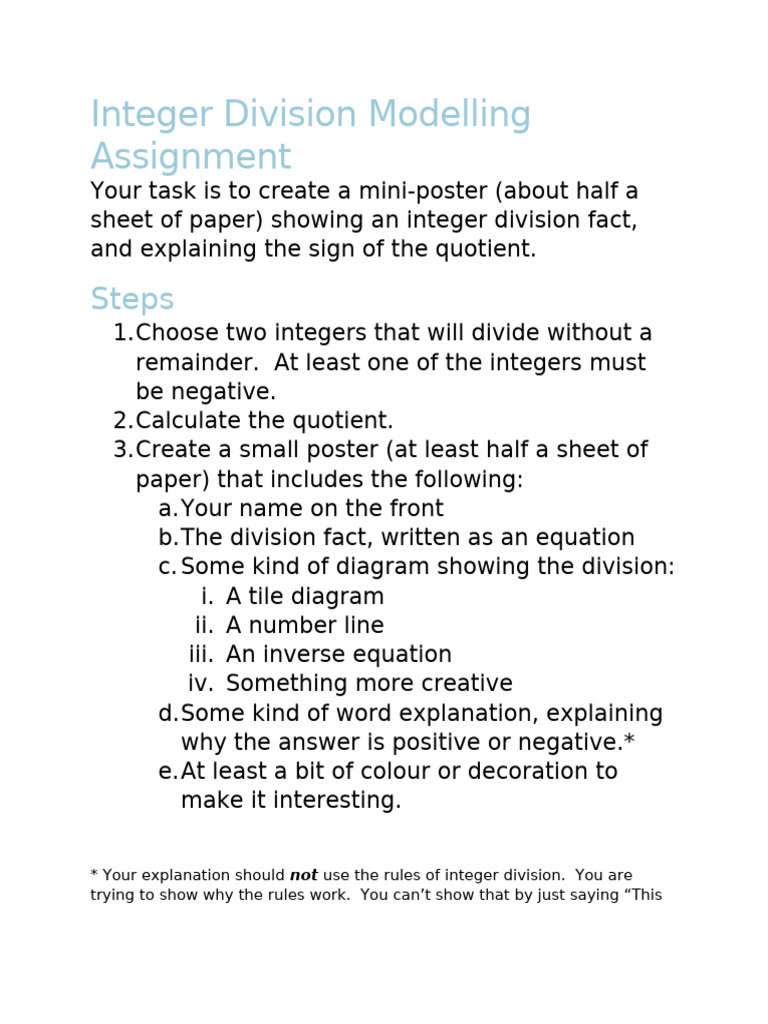 2.3 Integer Division Modelling Assignment | PDF | Division (Mathematics) | Integer