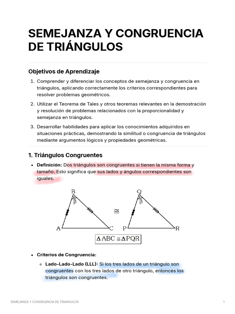 15.semejanza y Congruencia de Tringulos | PDF | Triángulo | Geometría ...
