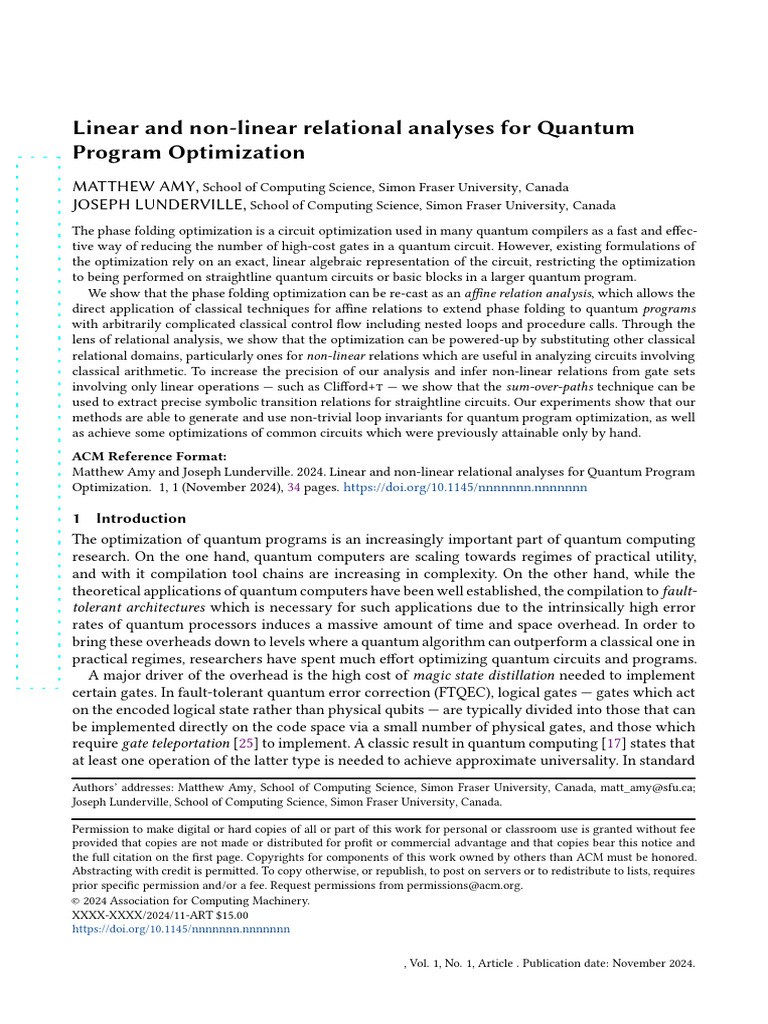 Linear and Non-Linear Relational Analyses For Quantum Program Optimization | PDF | Quantum ...