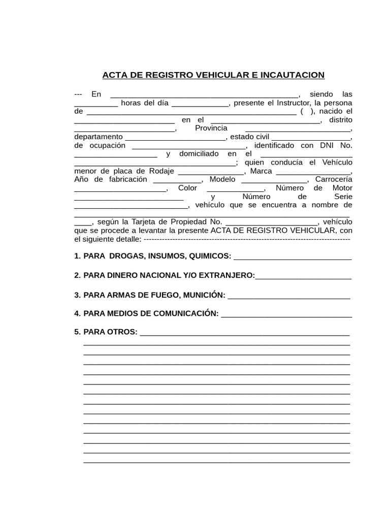 Acta de Registro Vehicular | PDF | Documento de identidad