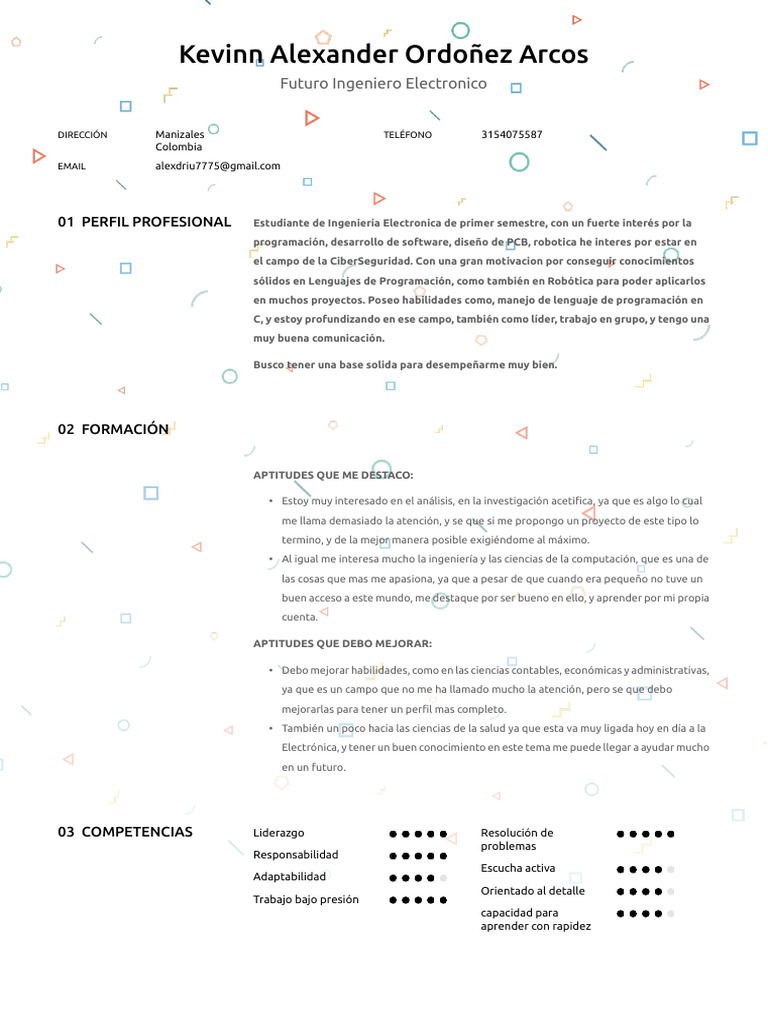 Kevinn Alexander Ordoñez Arcos - Futuro Ingeniero Electronico | PDF ...