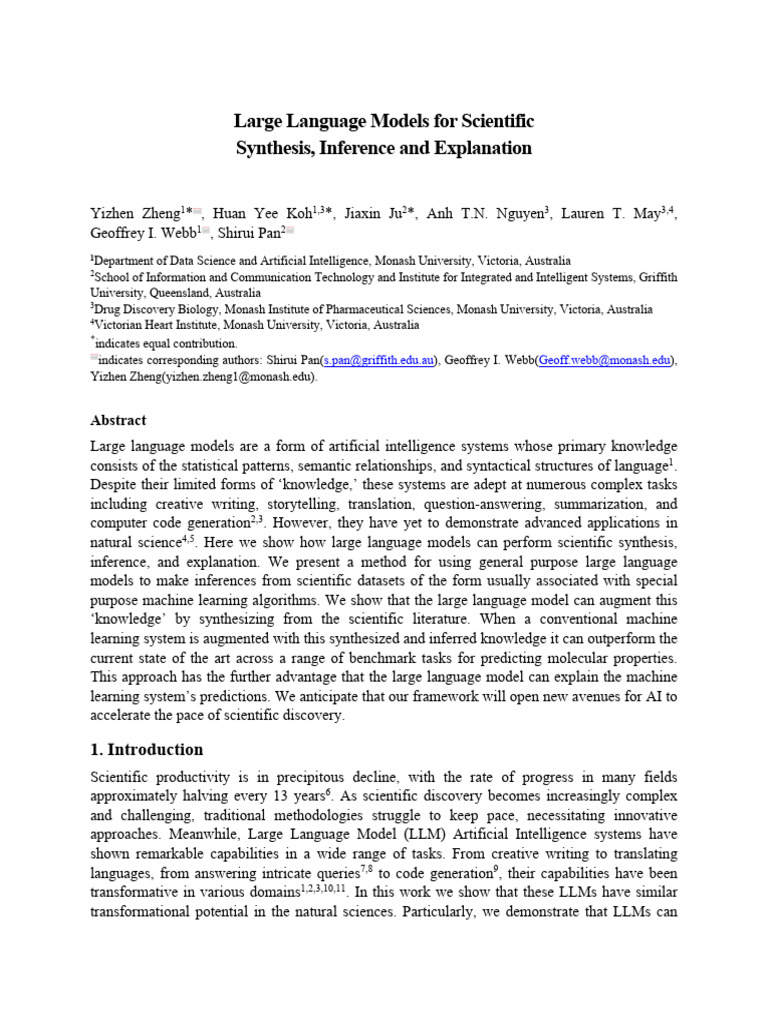 Large Language Models For Scientific Synthesis Inference and Orfxzot0i9 | PDF | Statistical ...
