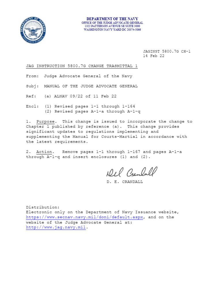 5800.7G CH-1 | PDF | Uniform Code Of Military Justice | Court Martial