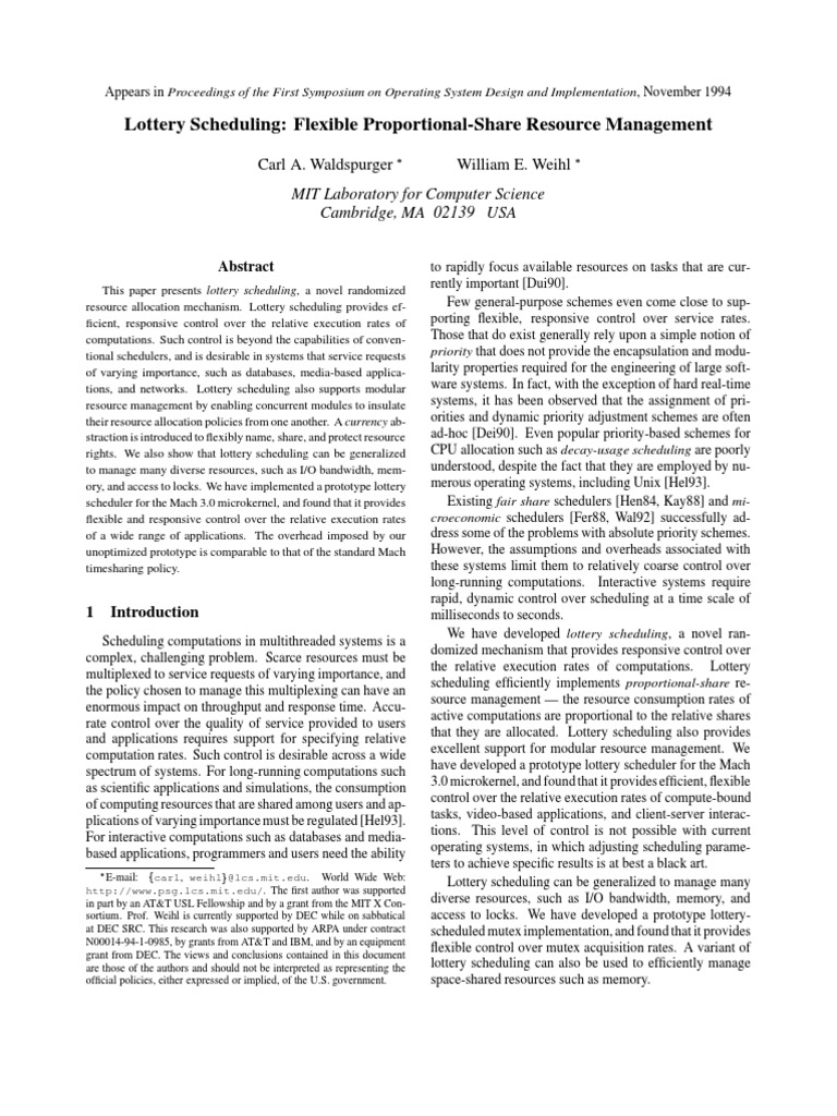 Lottery Scheduling | PDF | Thread (Computing) | Scheduling (Computing)