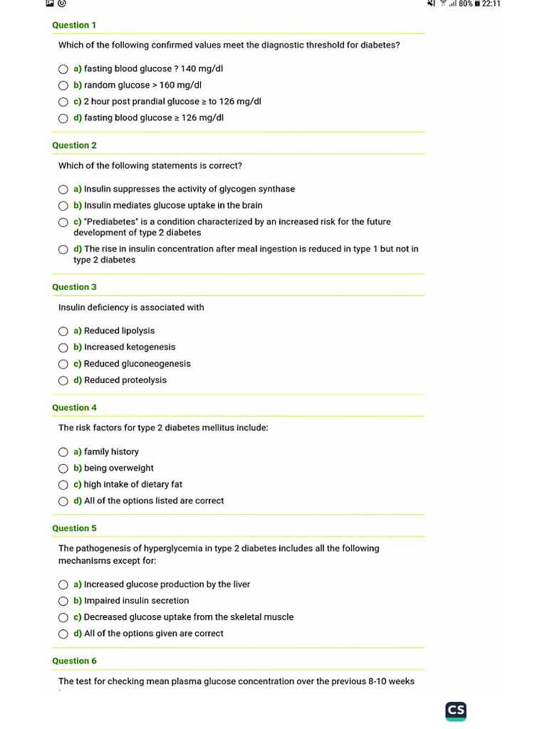 Diabetes Mellitus MCQ | PDF
