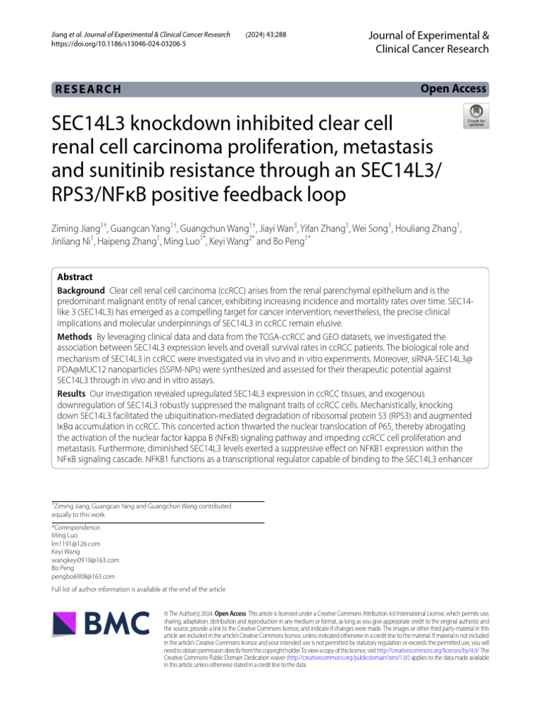 Sec14L3 Knockdown Inhibited Clear Cell Renal Cell Carcinoma Proliferation, Metastasis And ...