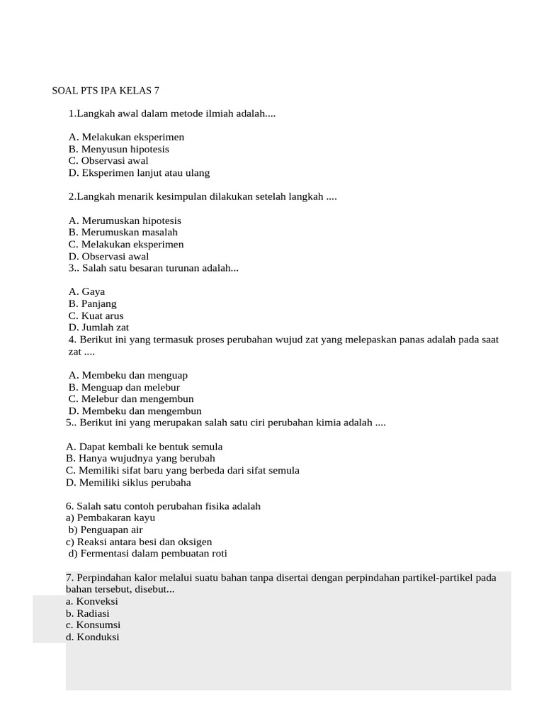 Soal PTS Ipa Kelas 7 | PDF | Sains & Matematika | Teknologi & Rekayasa
