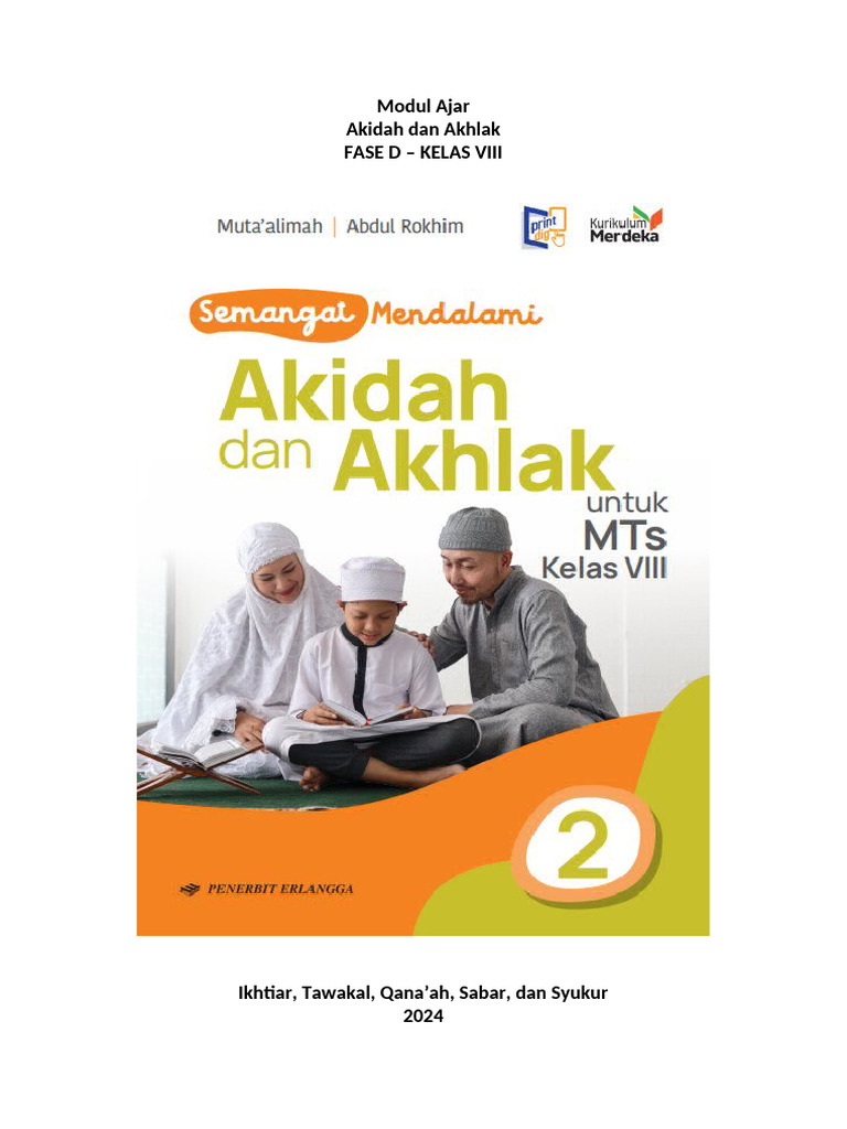 Modul Ajar Semangat Mendalami Akidah Dan Akhlak MTs Kelas 8 - Bab 2 | PDF | Karier & Perkembangan