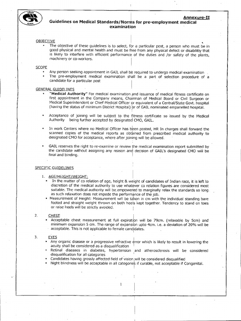 GAIL Medical Fitness Certificate Template | PDF