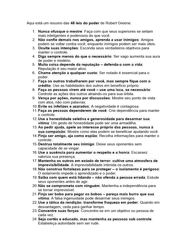 48 Leis Do Poder - Resumo Leis | PDF