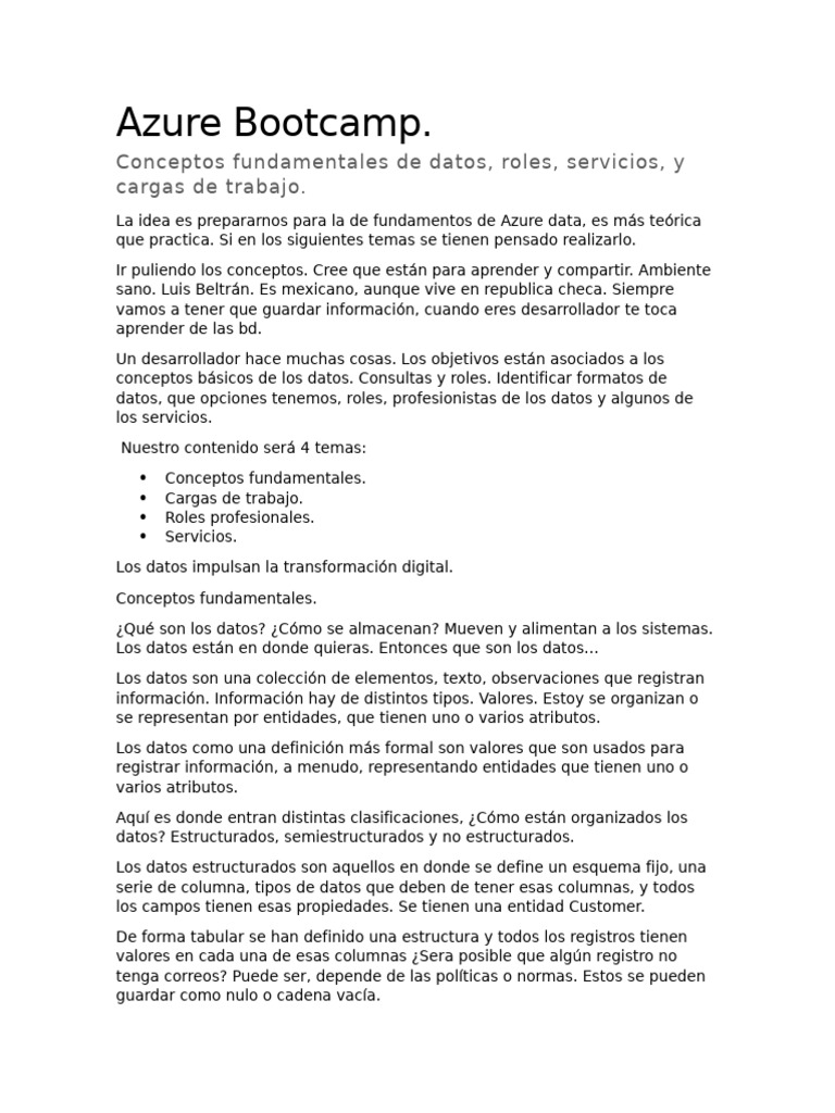 Azure Bootcamp | PDF | Bases de datos | Almacén de datos