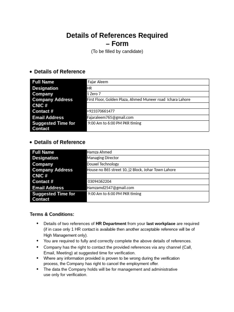 Refrences Details | PDF | Career & Growth
