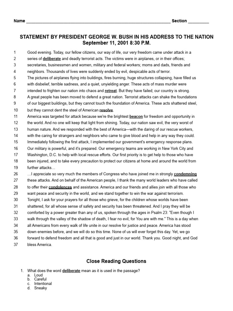 Close Reading Activity | PDF