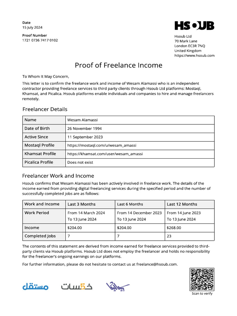 Proof of Income - Wesam Alamassi | PDF
