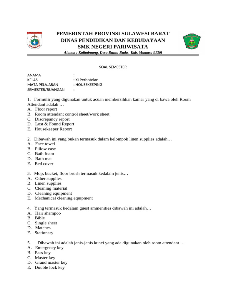 Soal Dan Kunci Jawaban HK, KLS XI | PDF
