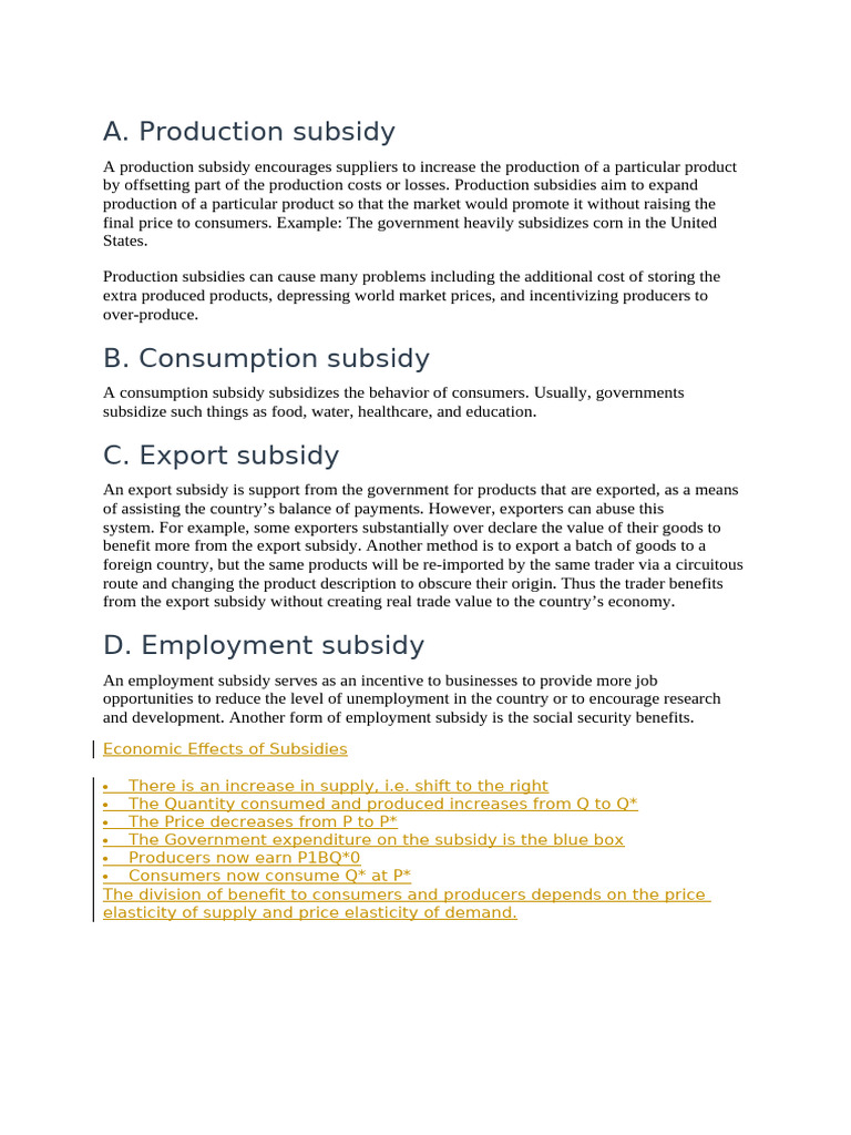 Types and Effects of Economic Subsidies | PDF