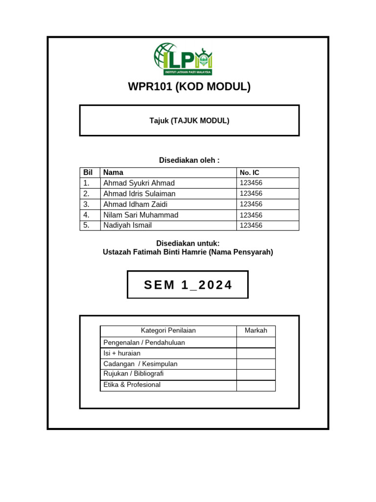 Template Muka Depan Asignment | PDF