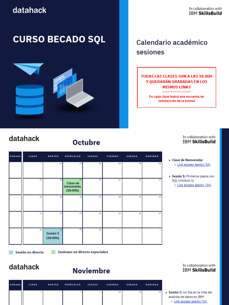 SQL Octubre 2024 Calendario Académico Curso | PDF | SQL | Servidor SQL de Microsoft