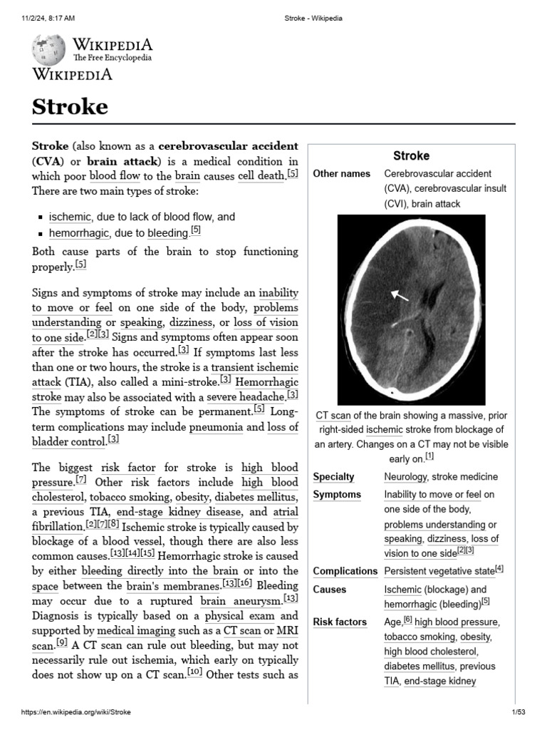 Stroke - Wikipedia | PDF | Stroke | Embolism