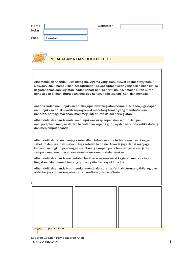 Format Rapor PAUD TELADAN | PDF