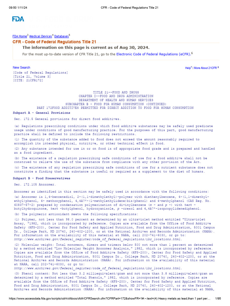 CFR - Code of Federal Regulations Title 21 | PDF | Curing (Food ...