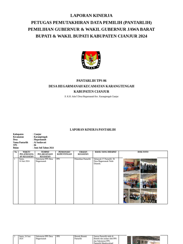 LAPORAN KINERJA Pantarlih TPS 06 | PDF