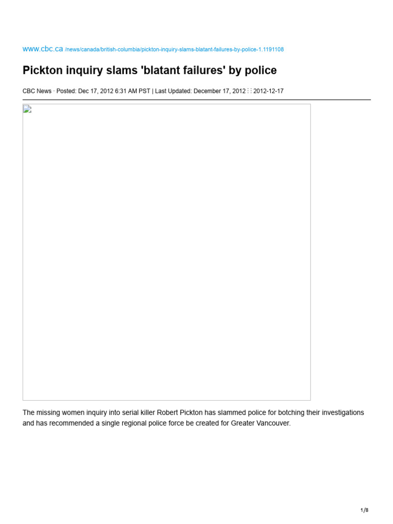 CBC - Ca-Pickton Inquiry Slams Blatant Failures by Police | PDF ...