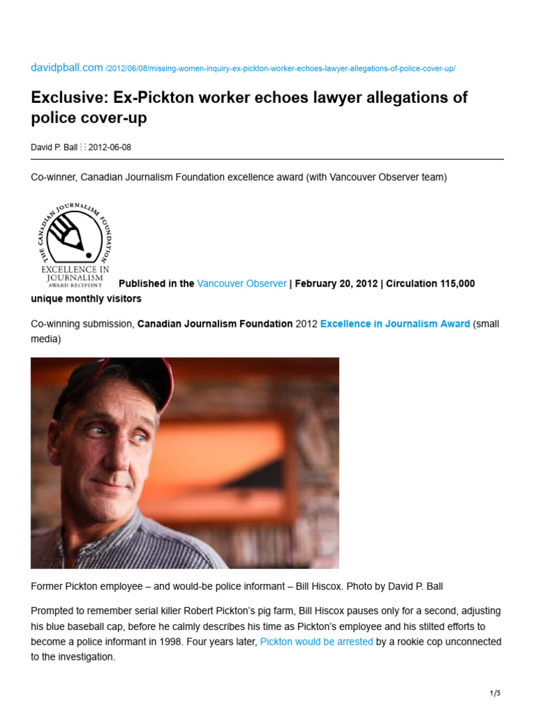 Exclusive Ex-Pickton Worker Echoes Lawyer Allegations of Police Cover ...