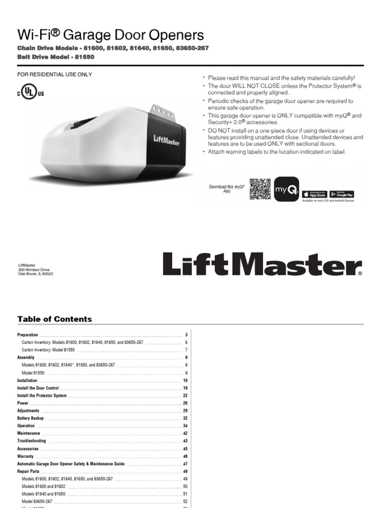 Liftmaster Garage Door Opener LM81550R7 Owners Manual | PDF | Screw ...