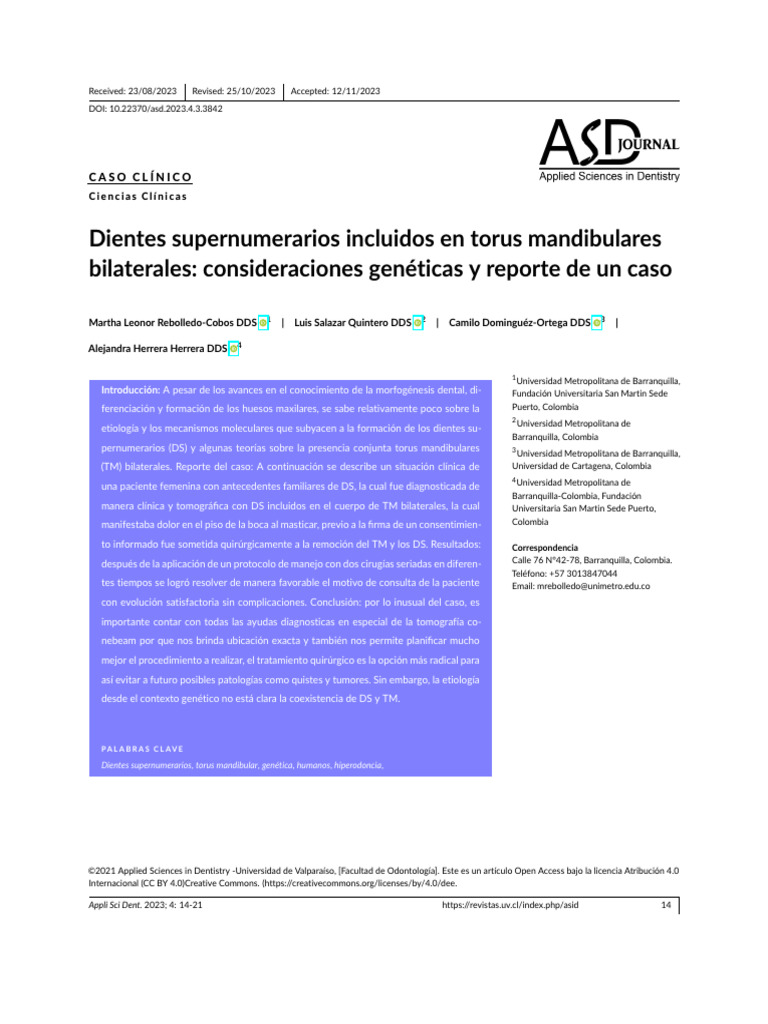 Dientes Supernumerarios Incluidos en Torus Mandibulares Bilaterales ...