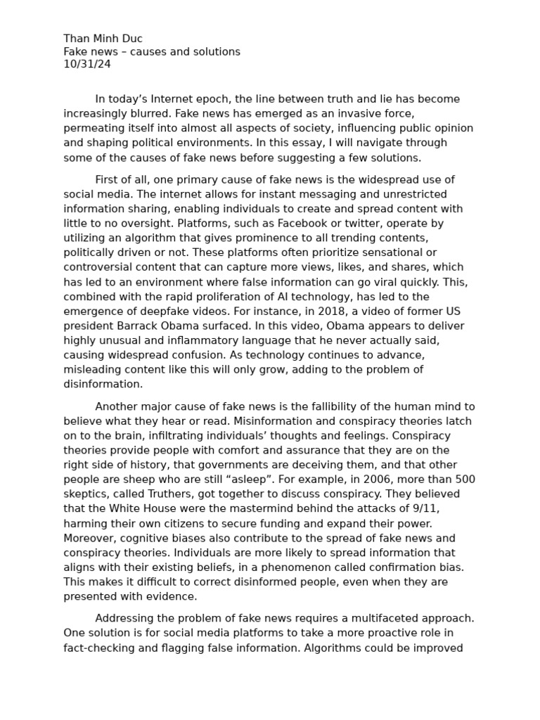 Fake News - Causes and Solutions | PDF | Conspiracy Theory | Mass Media