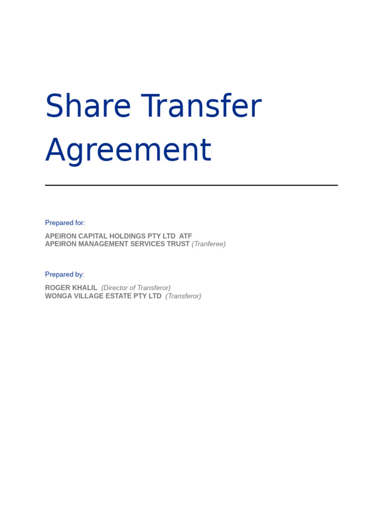 Share Transfer Agreement Sample | PDF | Breach Of Contract | Indemnity