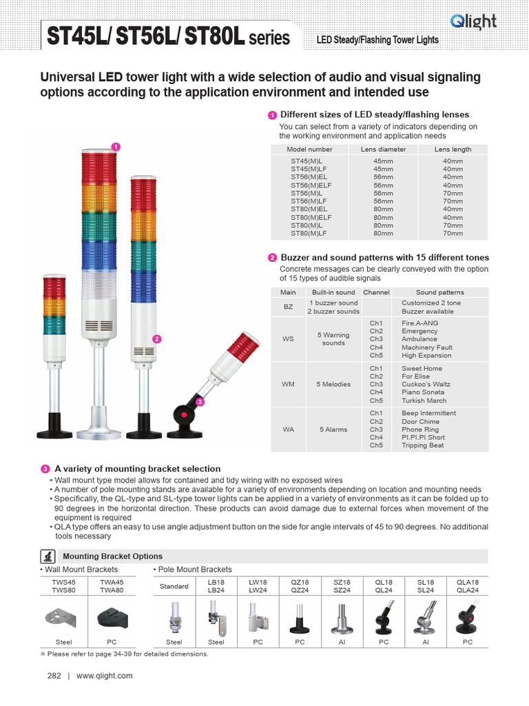 Ø45mm LED Steady Flashing Tower Lights QLIGHT ST45L and ST45ML Series ...