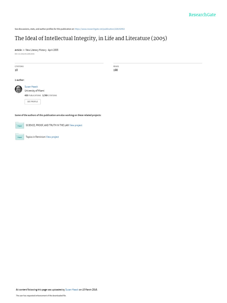 Haack Intellectual Integrity | PDF | Social Science | Philosophy