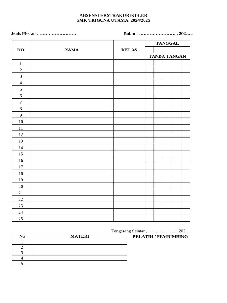 Absensi Dan Berita Acara Ekstrakurikuler | PDF